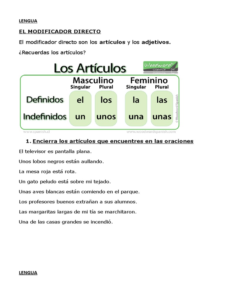 LENGUA Modificador Directo | PDF