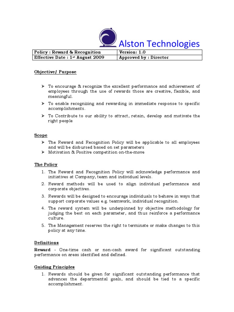Reward and Recognition Policy | PDF | Human Resources | Motivation