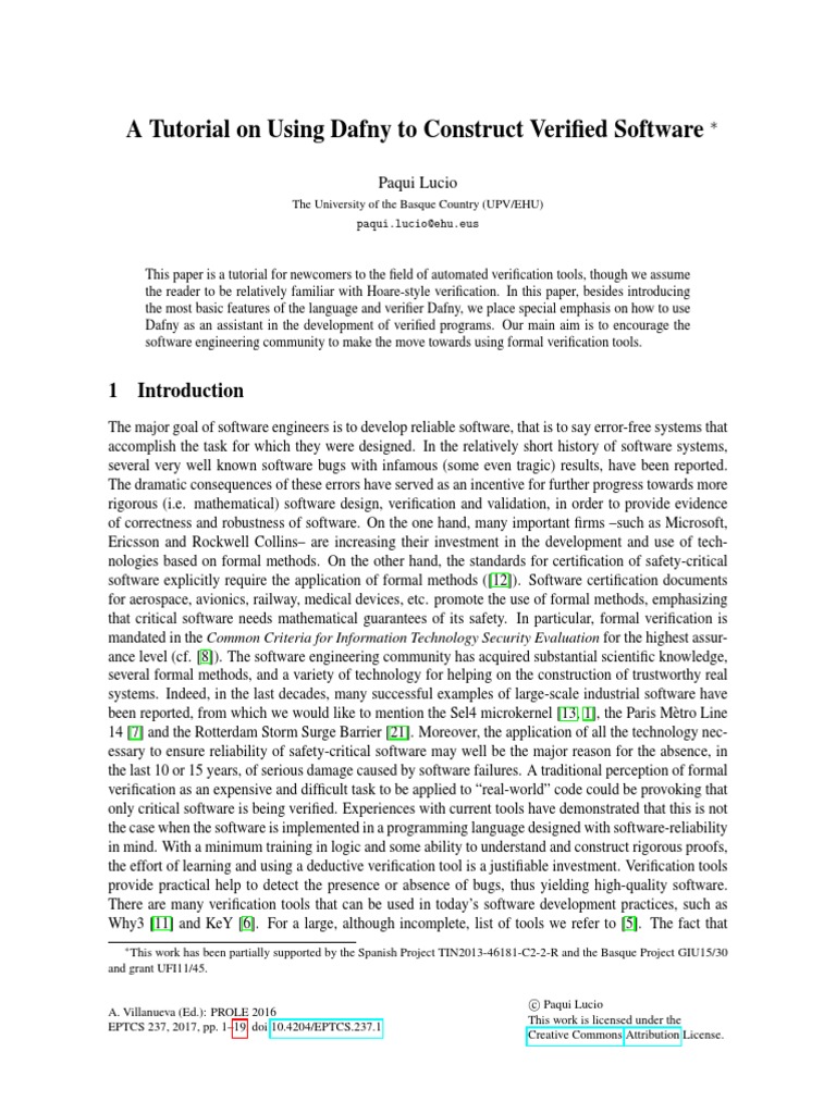 A Tutorial On Using Dafny To Construct Verified Software | Download Free PDF | Formal Methods ...