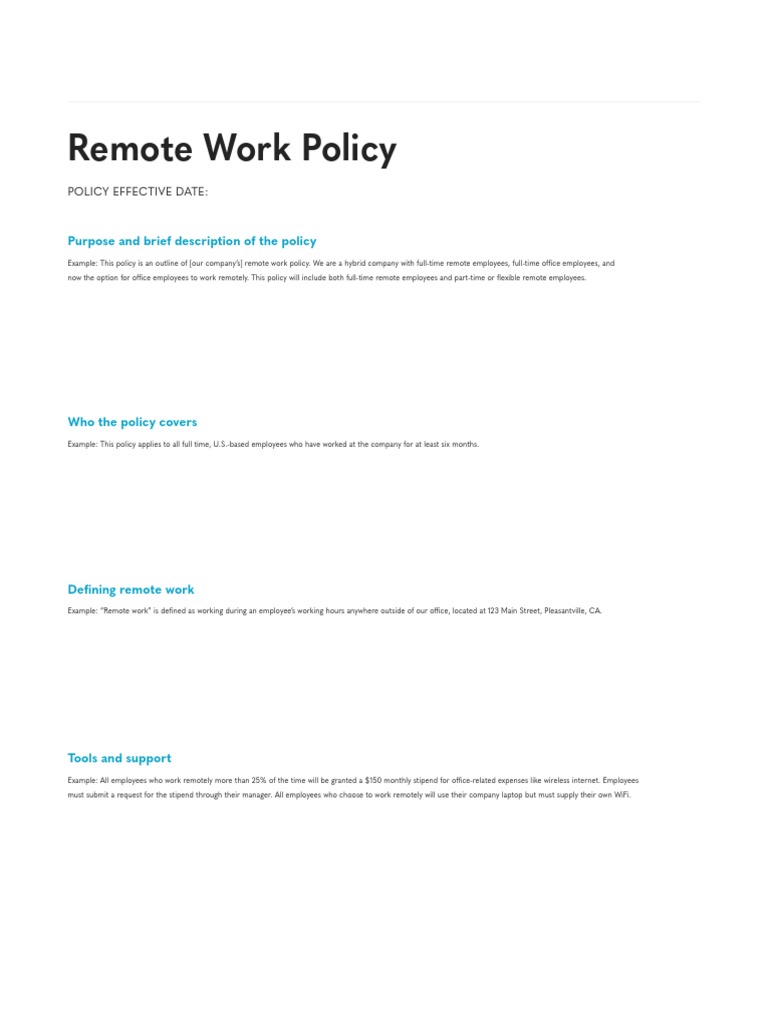 Remote Work Policy Template | PDF | Telecommuting | Working Time