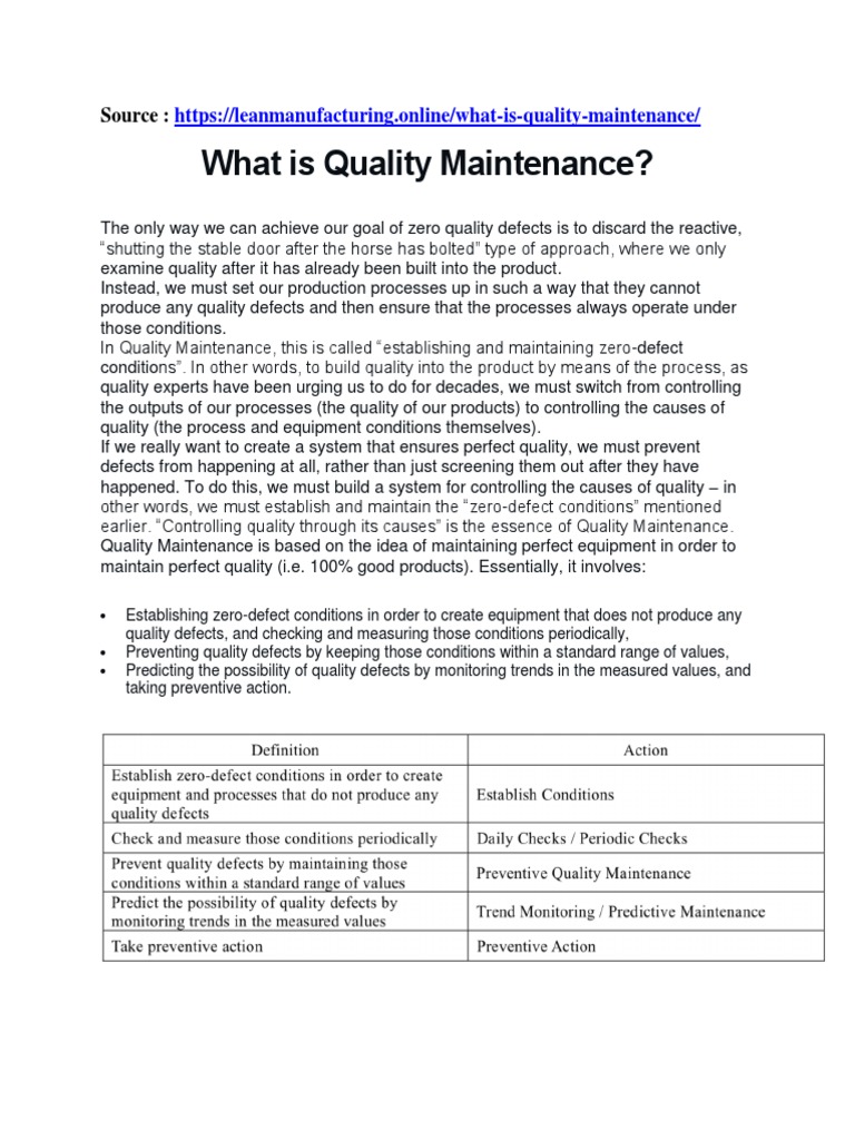 TPM Quality Maintenance | PDF | Business
