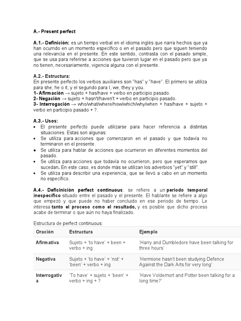 Usos y estructura del presente perfecto | PDF | Verbo | Gramática