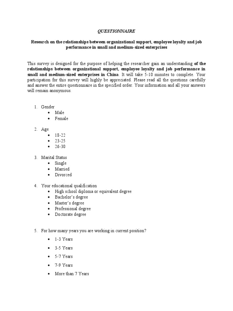QUESTIONNAIRE | PDF | Academic Degree | Competence (Human Resources)