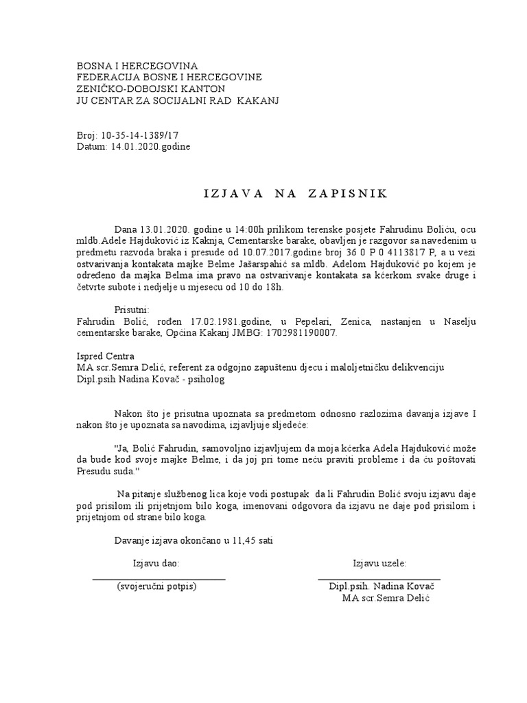 Izjava ZA Nadinu | PDF