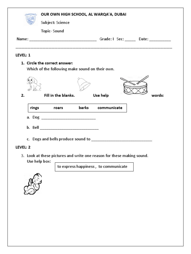 Sound Worksheet for Grade 1 | PDF