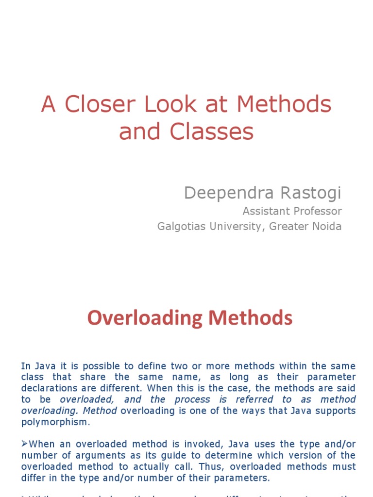 A Closer Look At Methods And Classes Deependra Rastogi Pdf Method Computer Programming