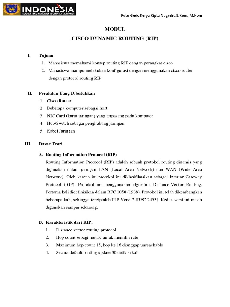 Modul Dynamic Routing Rip | PDF | Komputer | Teknologi & Rekayasa