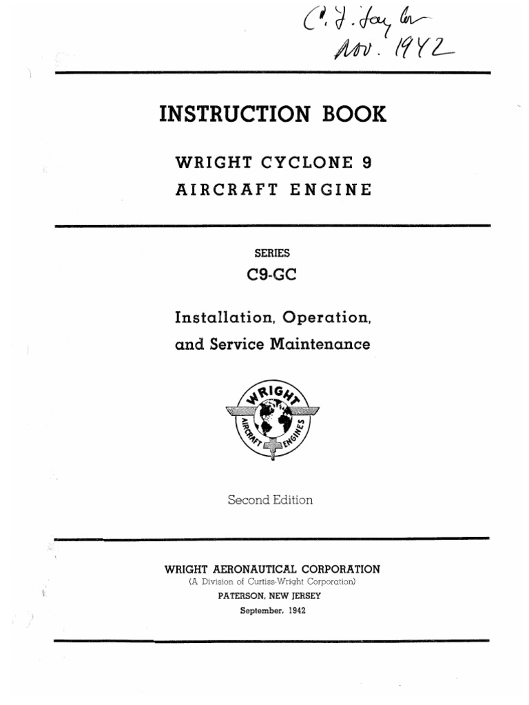 Wright Aircraft Engine Cyclone 9 C9-GC (GR-1820-G200) Installation ...