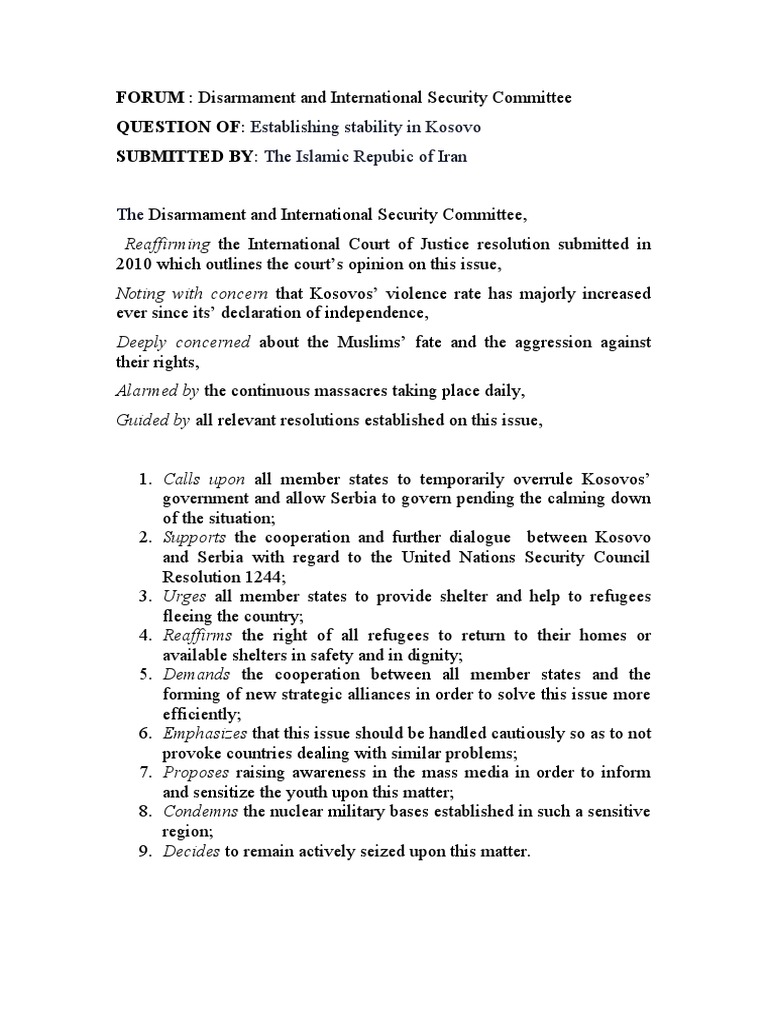Establishing Stability in Kosovo: The Islamic Repubic of Iran | PDF