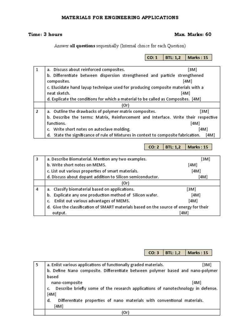 15me30c8 - Material For Engineering Application - End Sem Question ...
