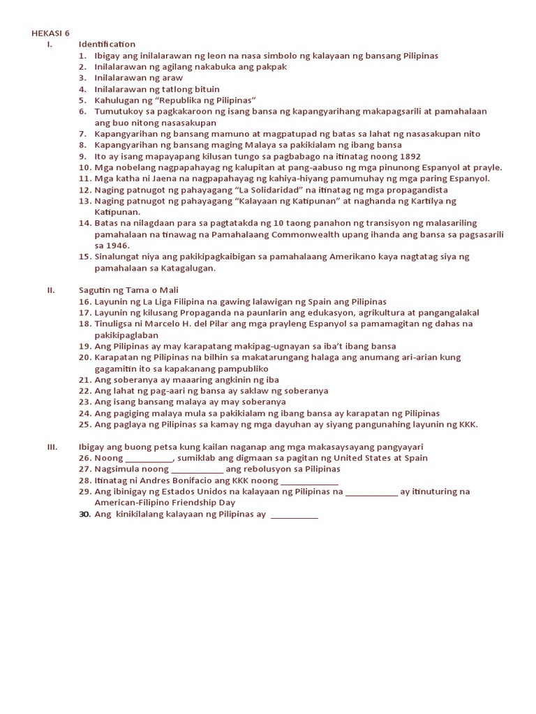 HEKASI 6 - Soberanya Quiz | PDF