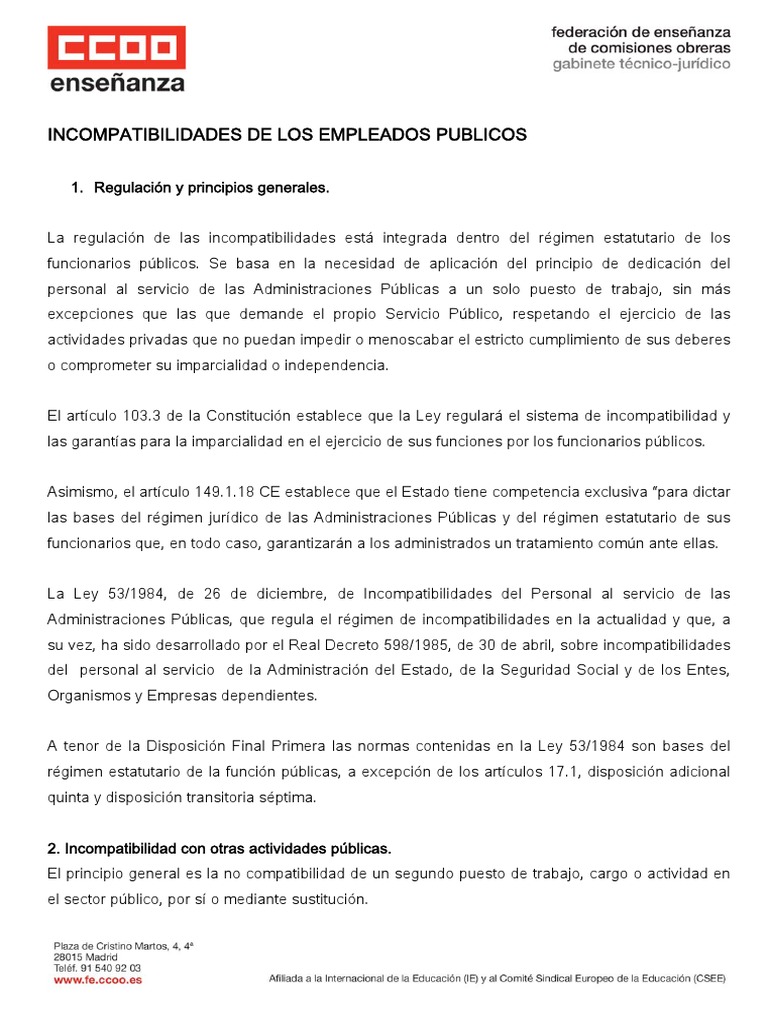 Incompatibilidades Funcionario Público | PDF | Pensión | Gobierno