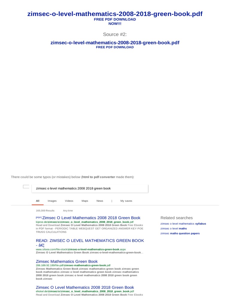 Zimsec o Level Mathematics 2008 2018 Green Book PDF | PDF | Technology ...