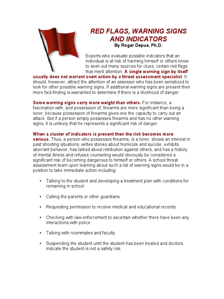 Red Flags, Warning Signs and Indicators | PDF | Violence | Anger