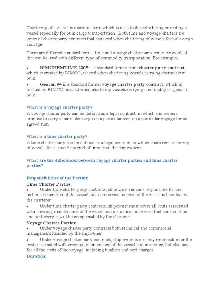 Different Between Voyage Charter and Time Charter | PDF | Freight ...