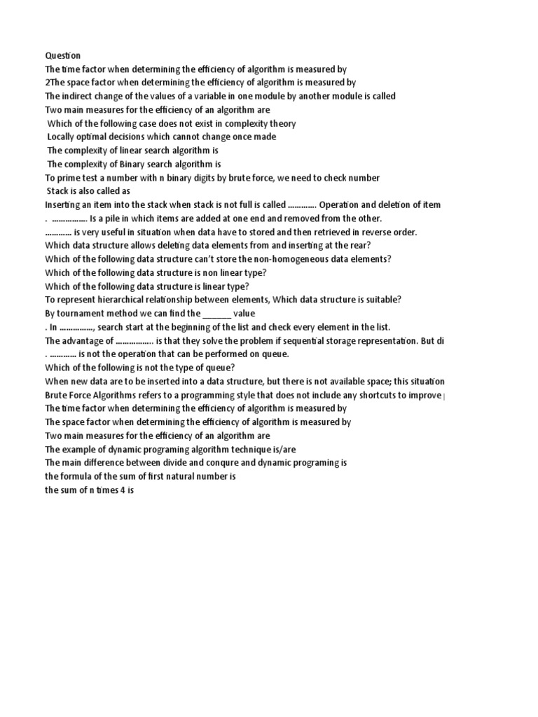 Algo Quiz Pdf Queue Abstract Data Type Algorithms And Data Structures