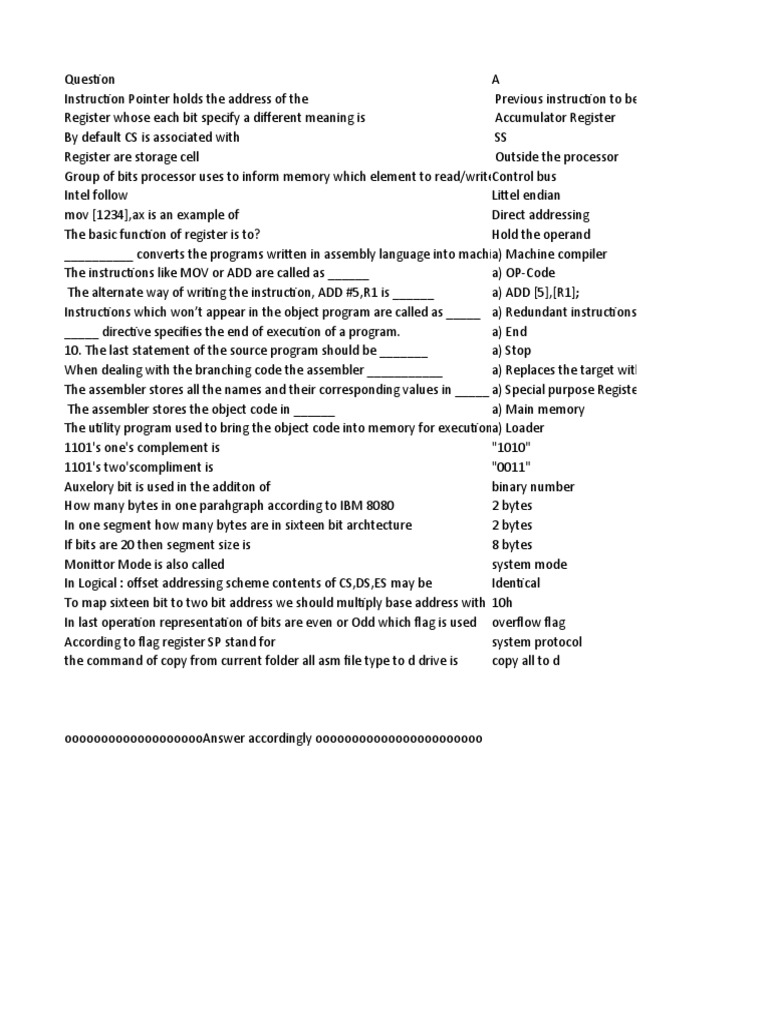 Assembly bscs5 Quiz | PDF | Assembly Language | Computer Program