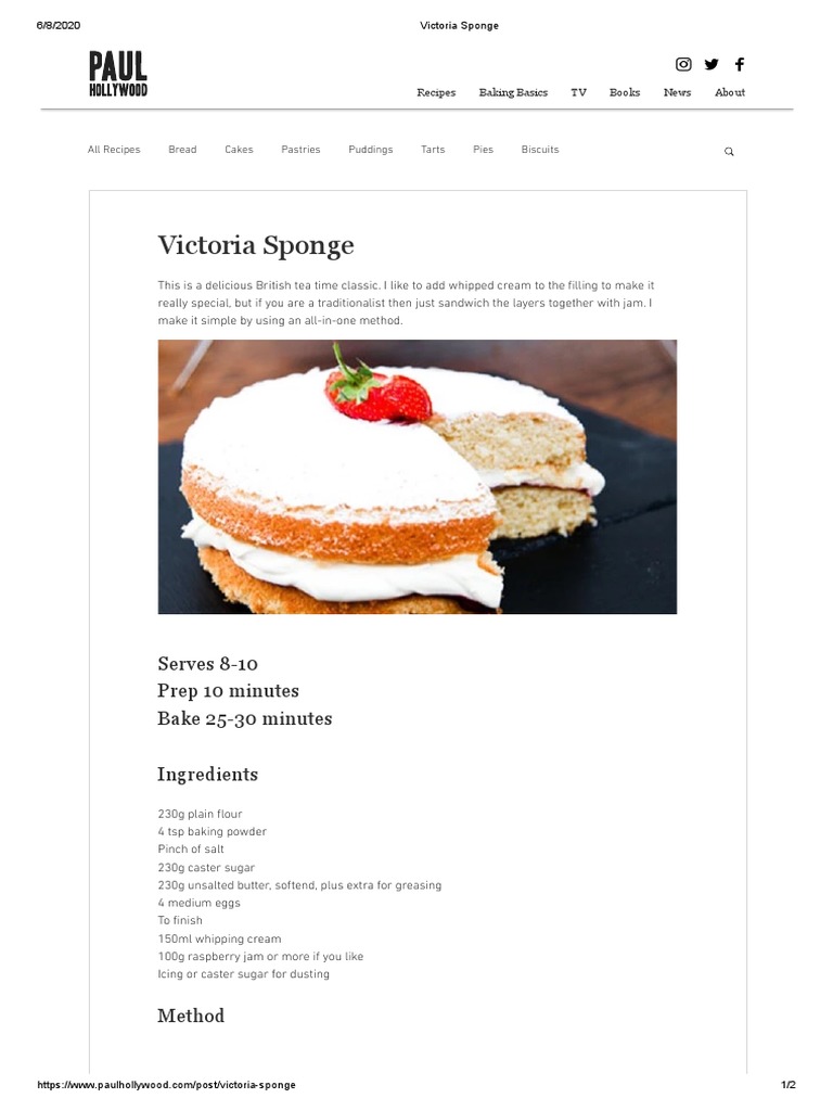 Victoria Sponge: Serves 8-10 Prep 10 Minutes Bake 25-30 Minutes ...