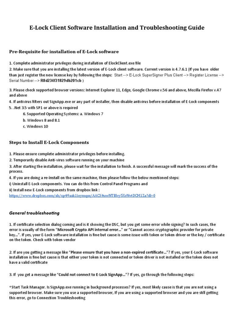 A Guide to Installing and Troubleshooting the E-Lock Client Software | PDF | Proxy Server ...