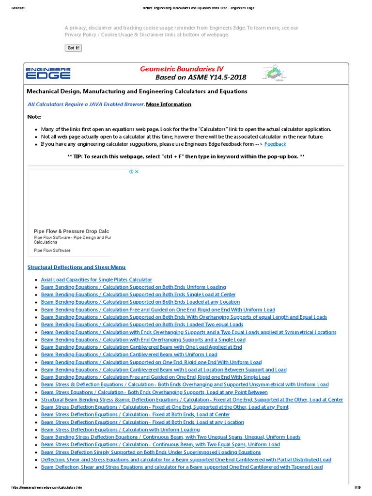 Online Engineering Calculators and Equation Tools Free - Engineers Edge ...