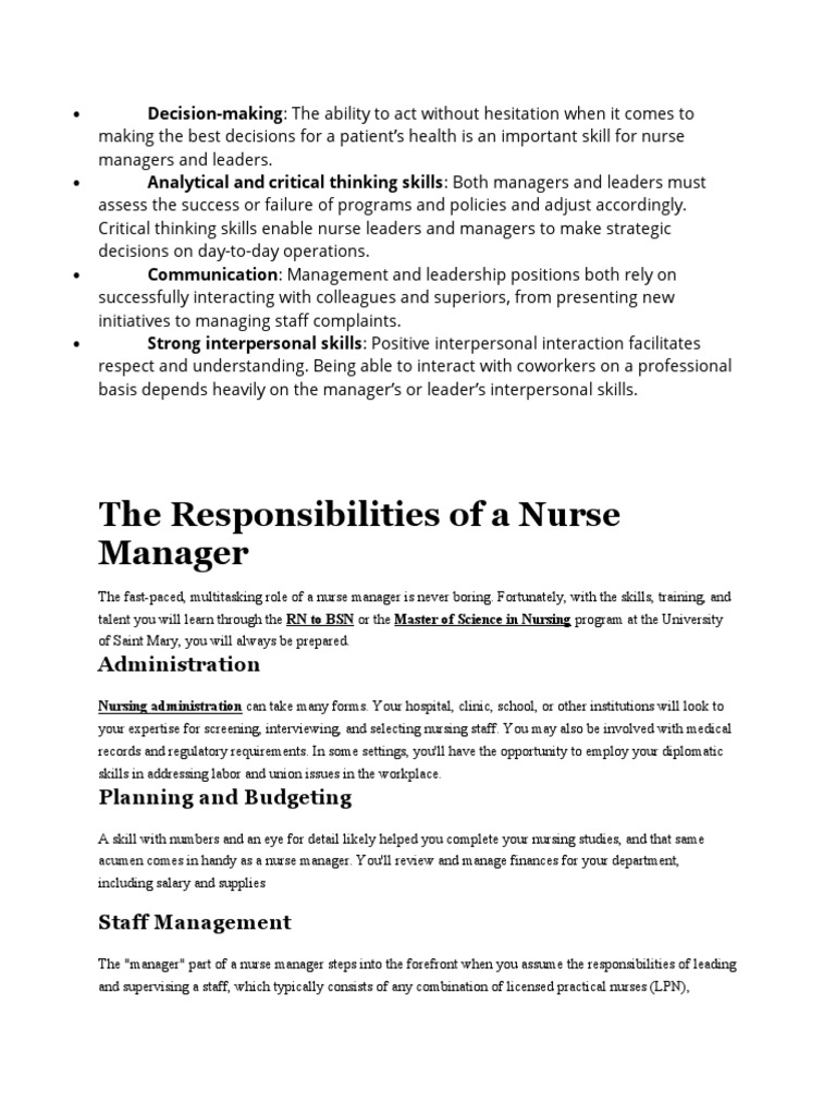The Responsibilities of A Nurse Manager: Administration | PDF ...