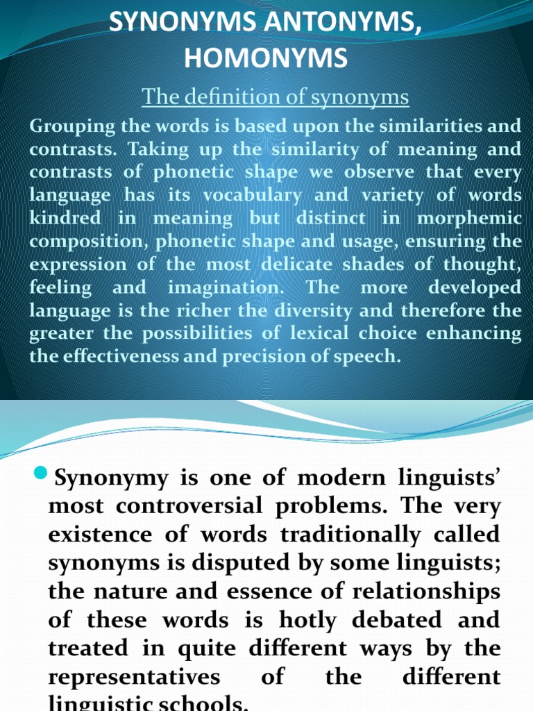 Synonyms Antonyms, Homonyms | PDF | Part Of Speech | Linguistics