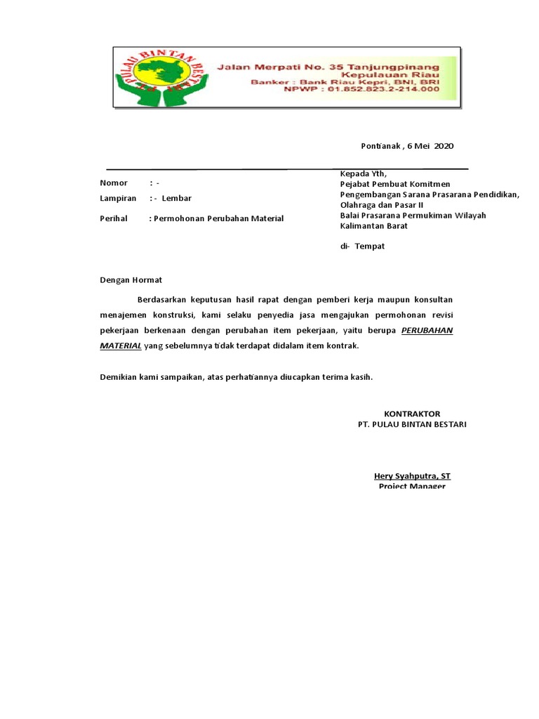 Contoh Surat Permohonan Revisi Pekerjaan | PDF