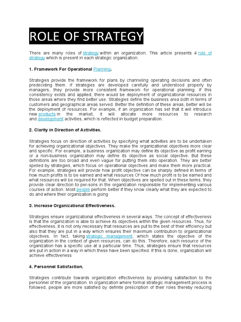 002 Role of Strategy | Download Free PDF | Strategic Management | Business