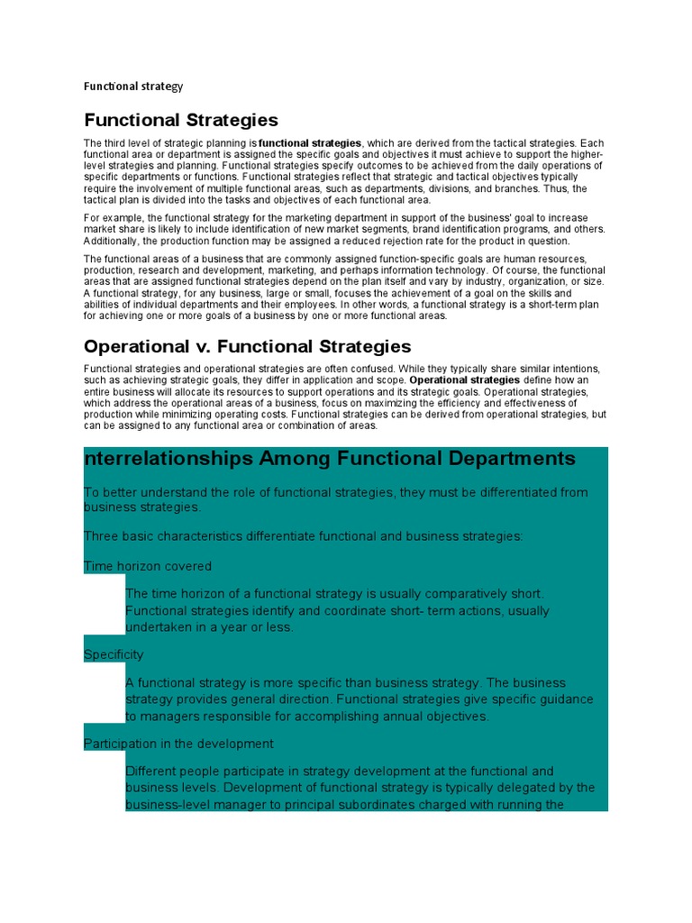 006 20190430 Functional Strategies | PDF | Strategic Management | Goal