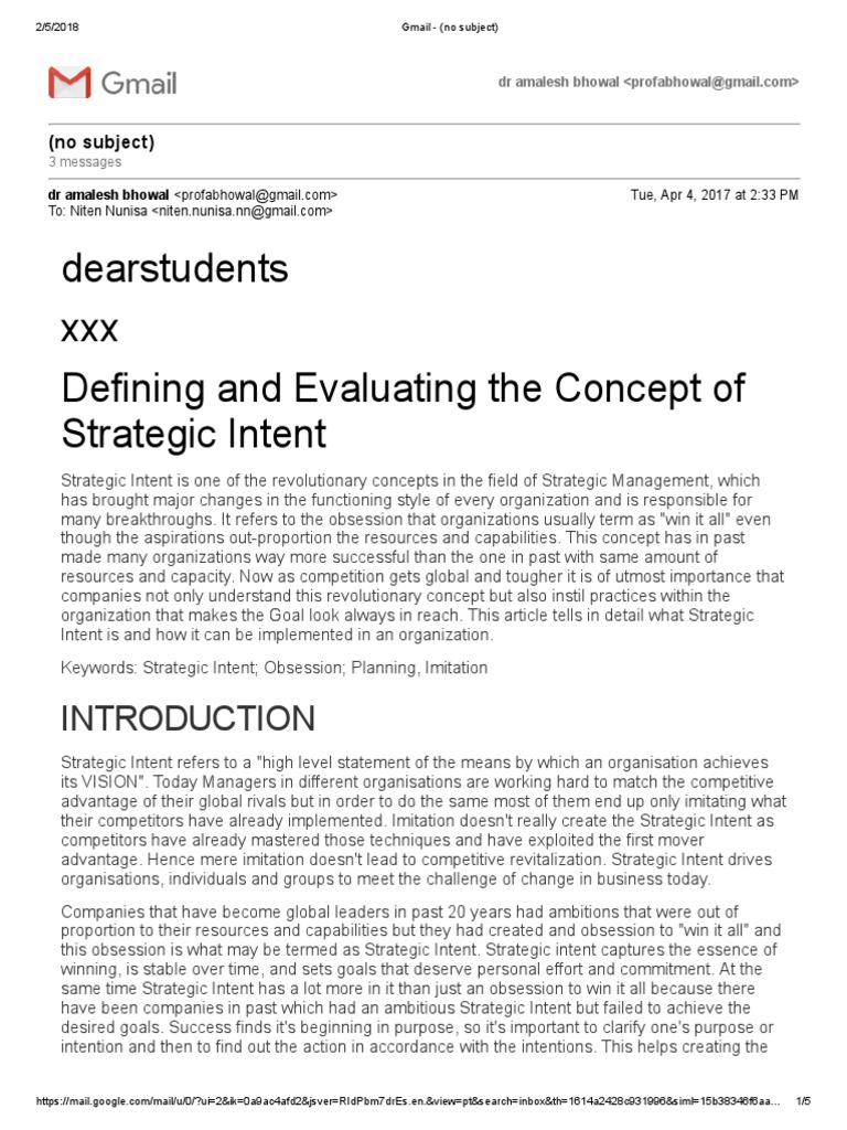 006 Strategic Intent | PDF | Goal | Competition