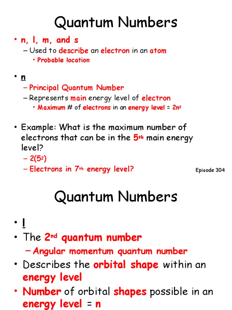 Quantum Numbers: N, L, M, and S | PDF | Atomic Orbital | Electron ...