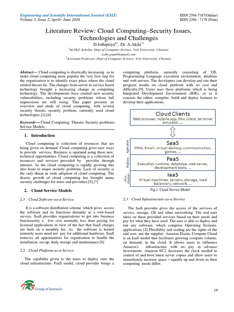 Literature Review Cloud Computing Security Issues Technologies And Challenges Pdf Software