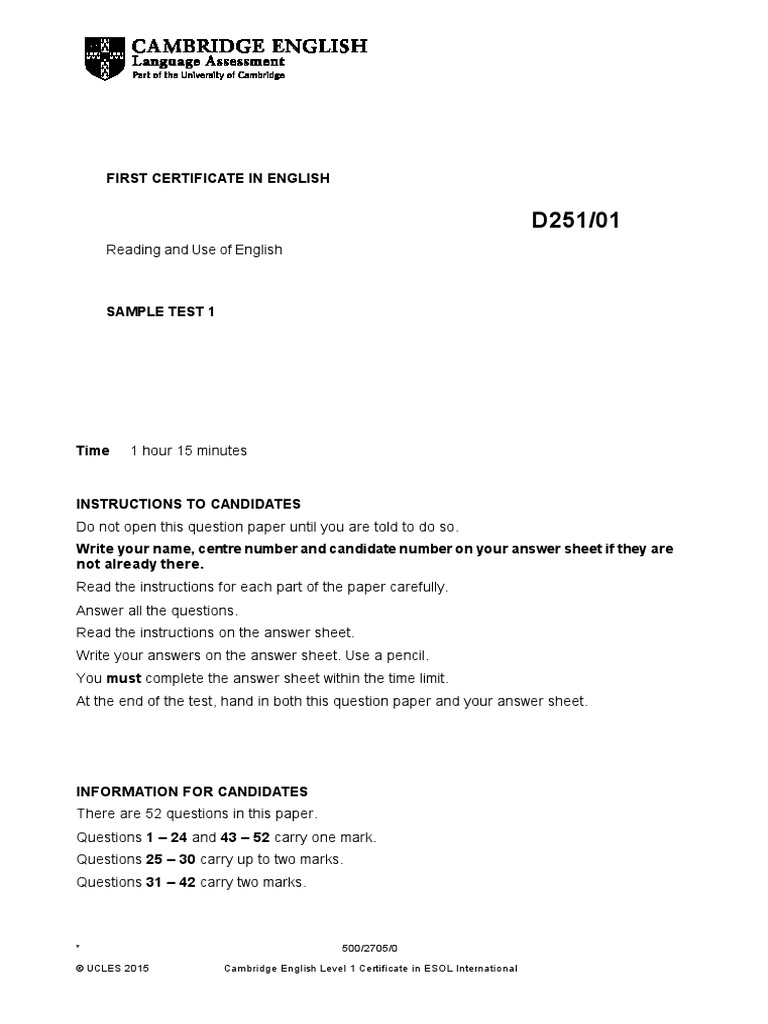 FCE Mock Test - Reading and Use of English | PDF | Career & Growth ...