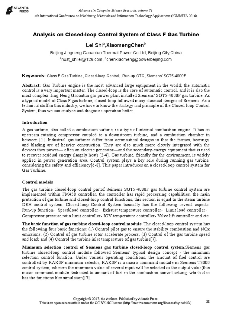 Analysis On Closed-Loop Control System of Class F Gas Turbine | PDF ...