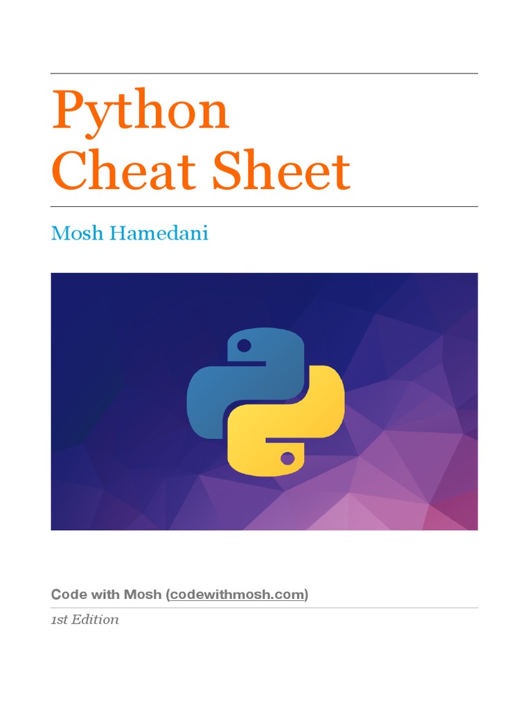Python Cheat Sheet: Mosh Hamedani | PDF | Parameter (Computer ... Python Cheat Sheet: Mosh Hamedani | PDF | Parameter (Computer ...