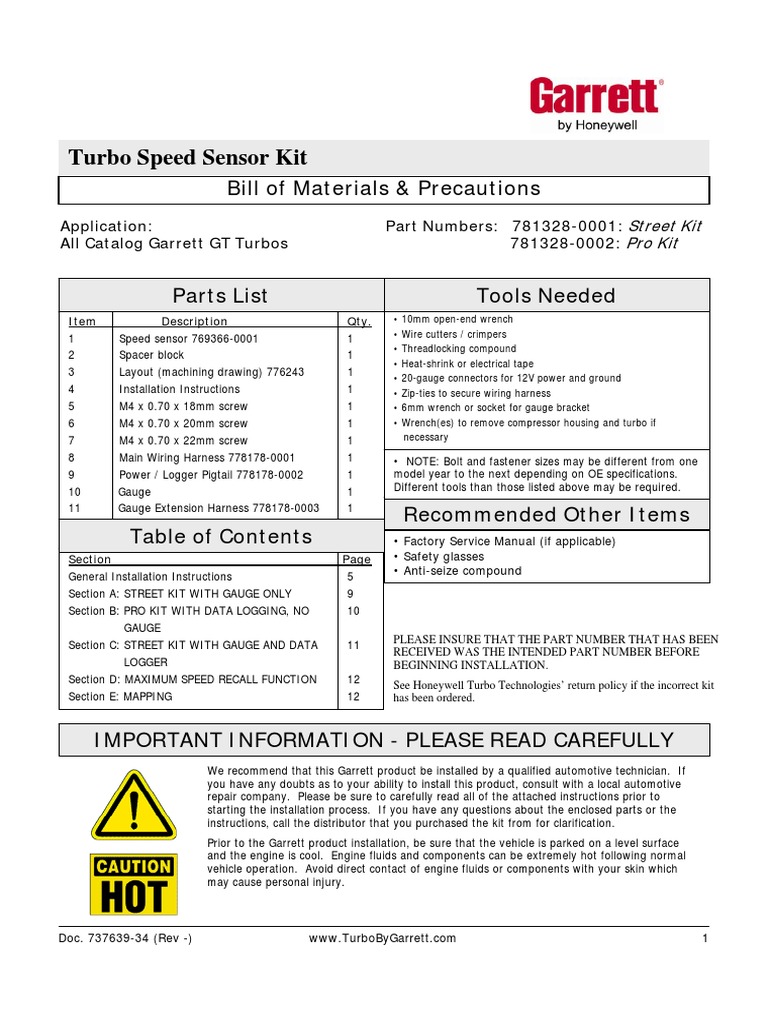 Speed Sensor Kit Installation Instructions PDF | PDF