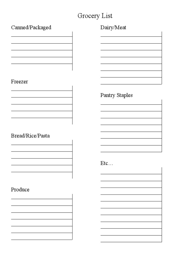 Essential Grocery List Template | PDF | Cooking, Food & Wine