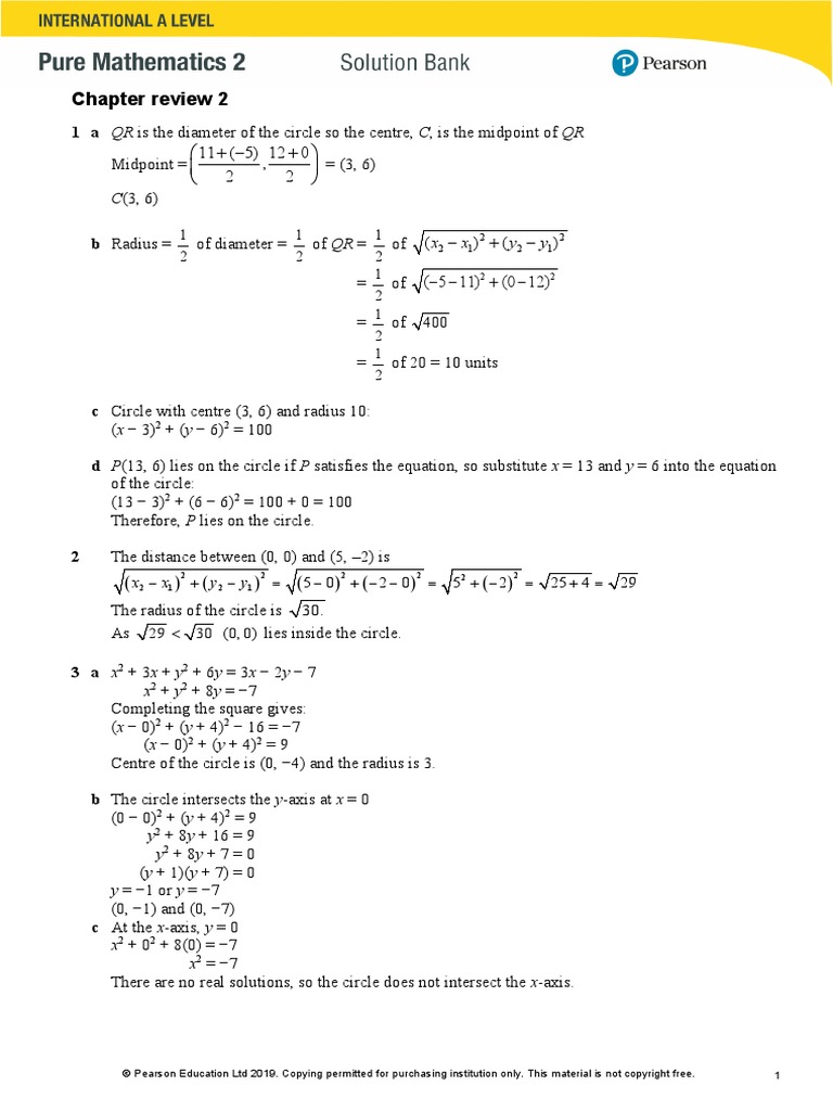 Edexcel IAL P2 Chapter Review 2 (Solution) | PDF | Classical Geometry ...