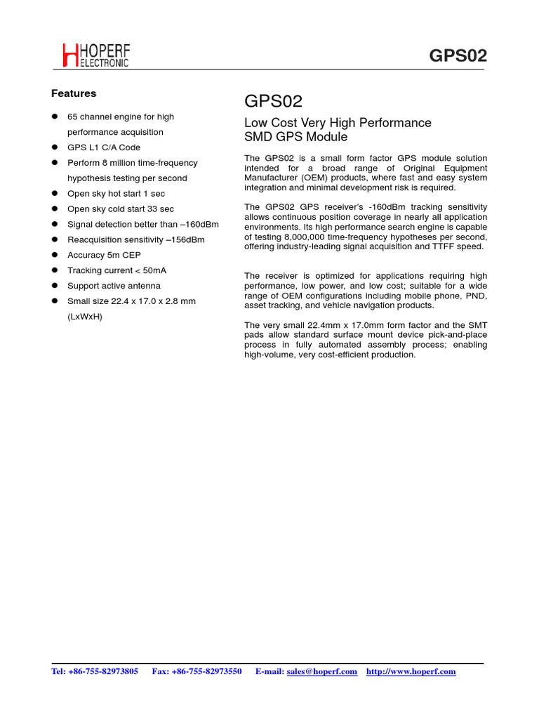 Features: Low Cost Very High Performance SMD GPS Module | PDF | Global ...