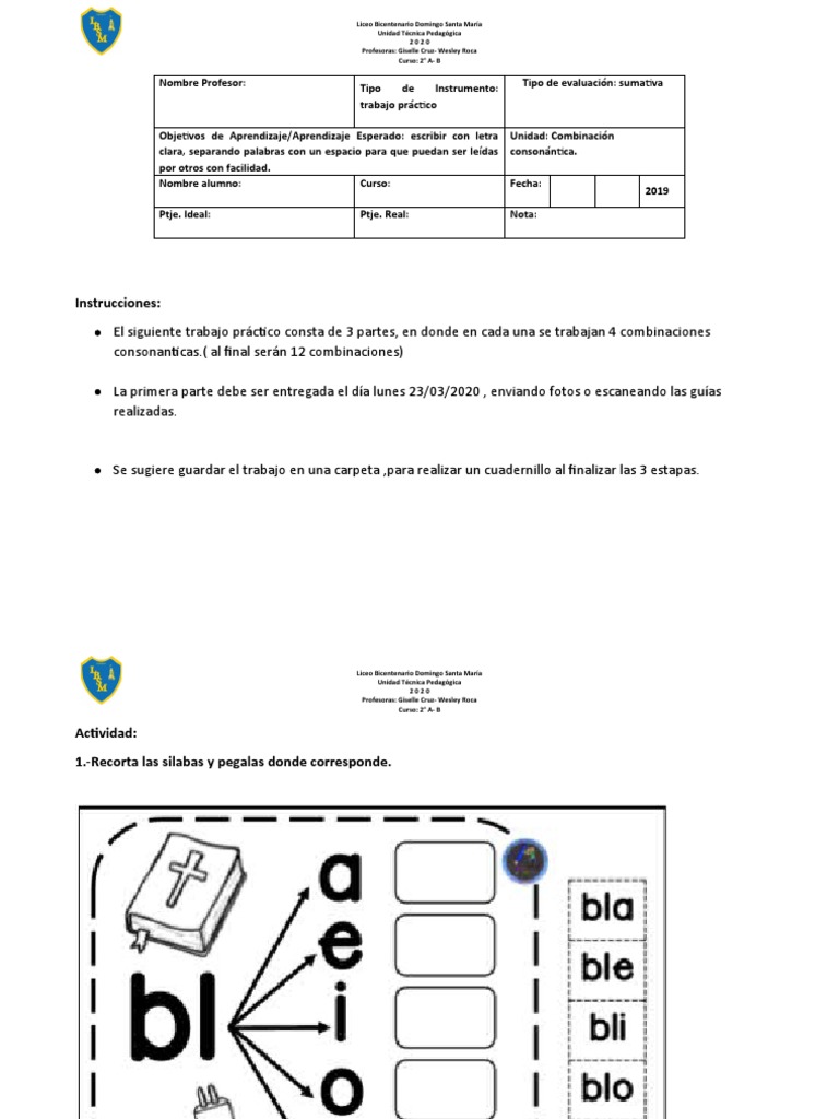 Cuadernillo Combinaciones Consonánticas Parte 1 | PDF | Aprendizaje ...