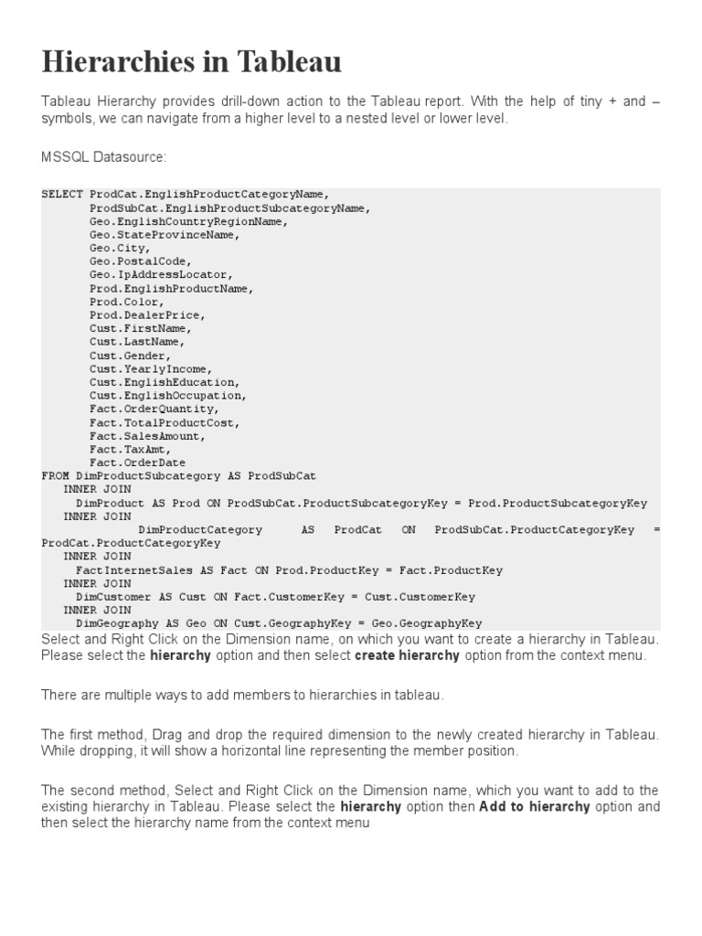 Tableau Hierarchies, Bins, Joining, Blending, Parameters, Grouping | PDF | Parameter (Computer ...