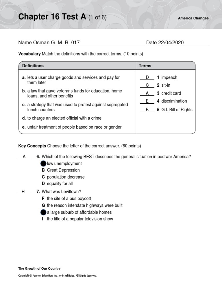 The Growth of Our Country: An Analysis of a Chapter 16 Test on Post ...