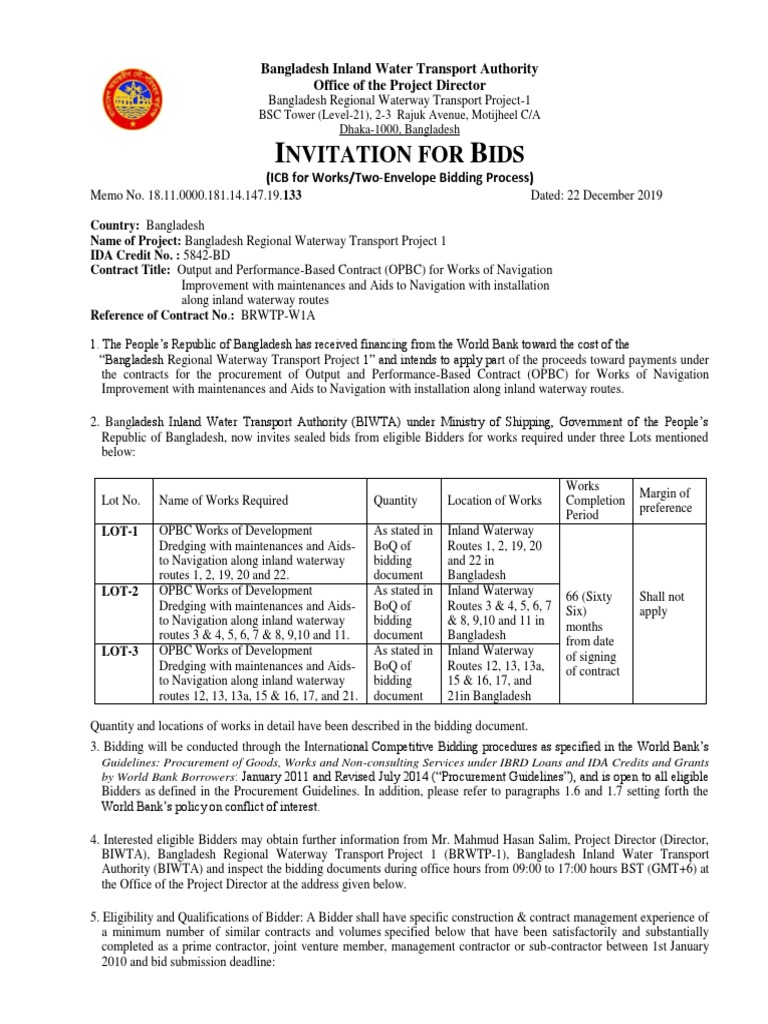 BIWTA Tender Notice | Download Free PDF | Navigability | Cashier's Check