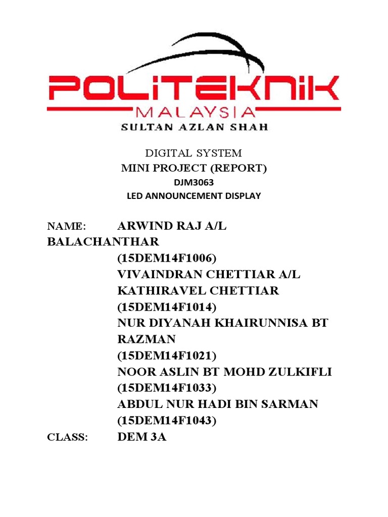 DIGITAL SYSTEM (Mini Project Report) | PDF | Arduino | Electronic Circuits