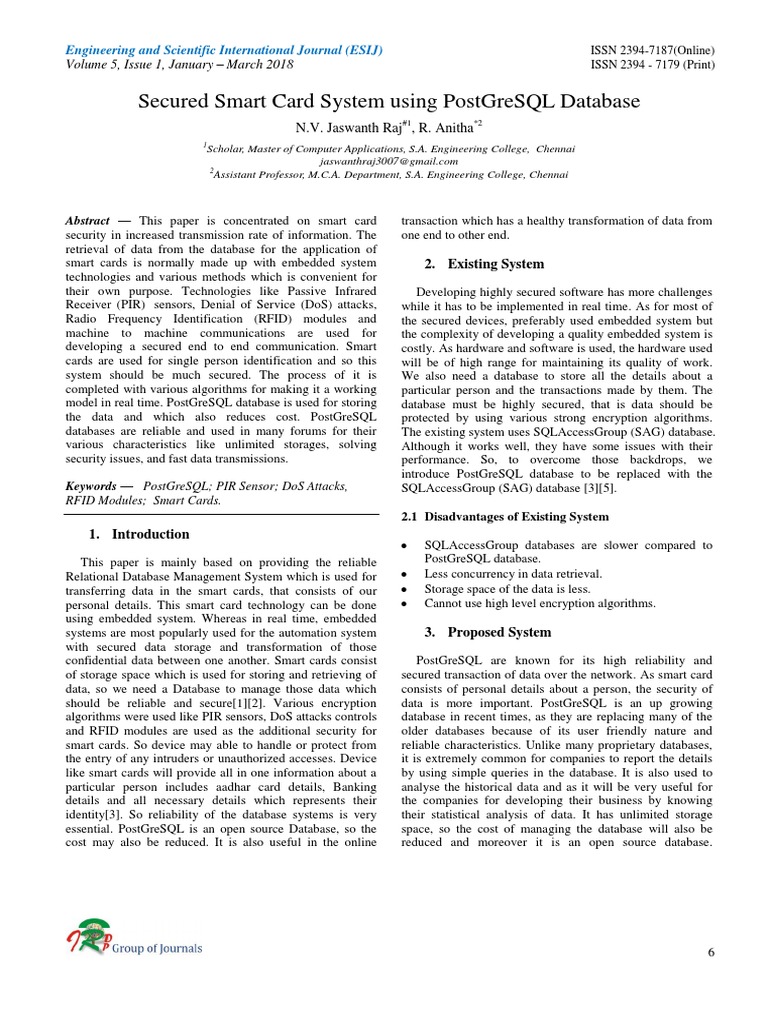 Secured Smart Card System Using Postgresql Database Pdf Smart Card Postgre Sql