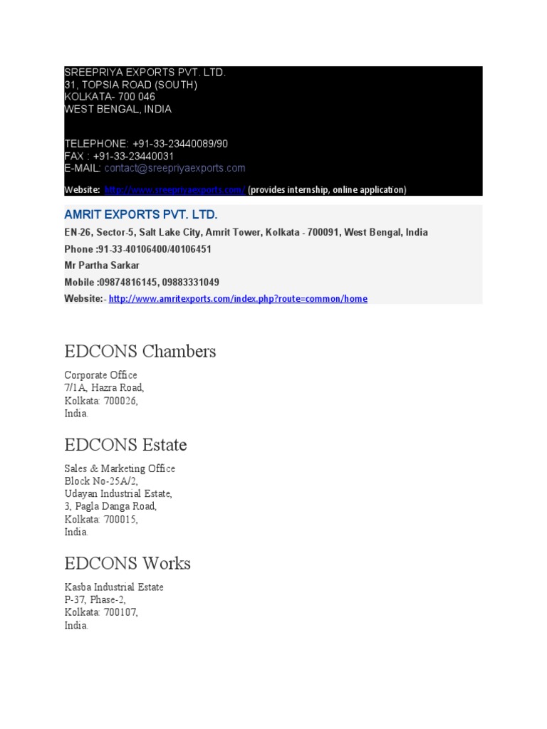 EDCONS Chambers: Amrit Exports Pvt. LTD | PDF | Kolkata | Business