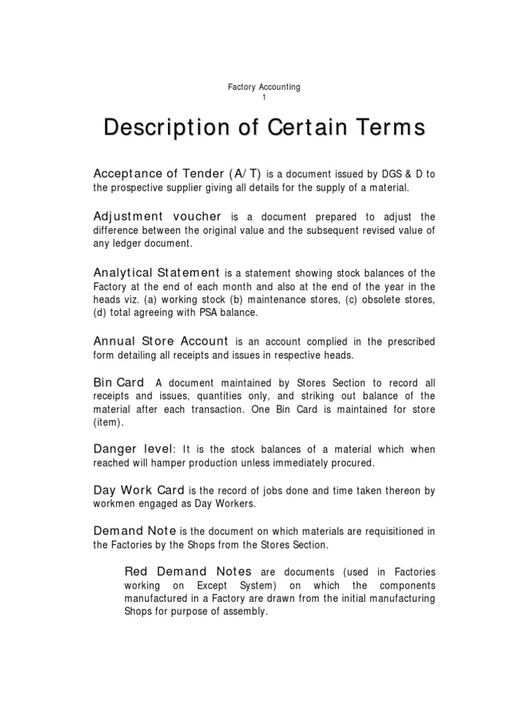 Factory Accounting Terminology Guide | PDF | Overtime | Expense