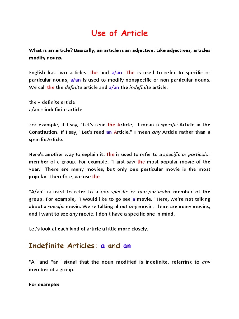 Use of Article: What Is An Article? Basically, An Article Is An ...