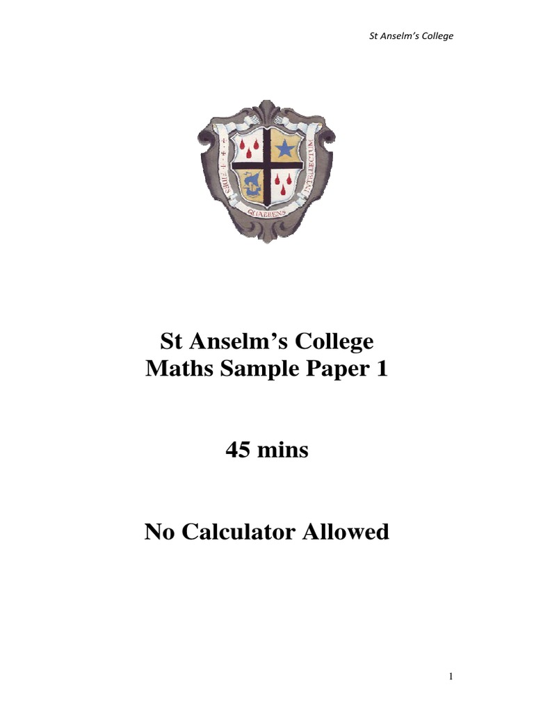 St. Anselms College Maths Sample Paper 1 | PDF | Numbers | Teaching ...