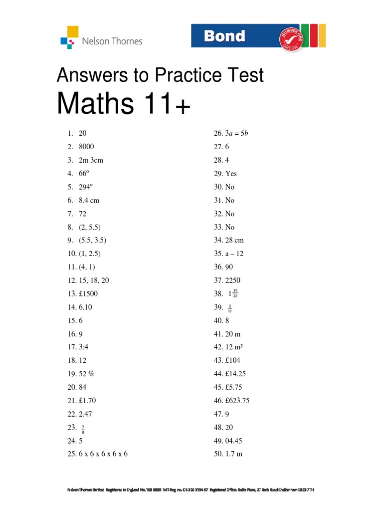 Bond 11 Plus Maths Paper Answers PDF | PDF